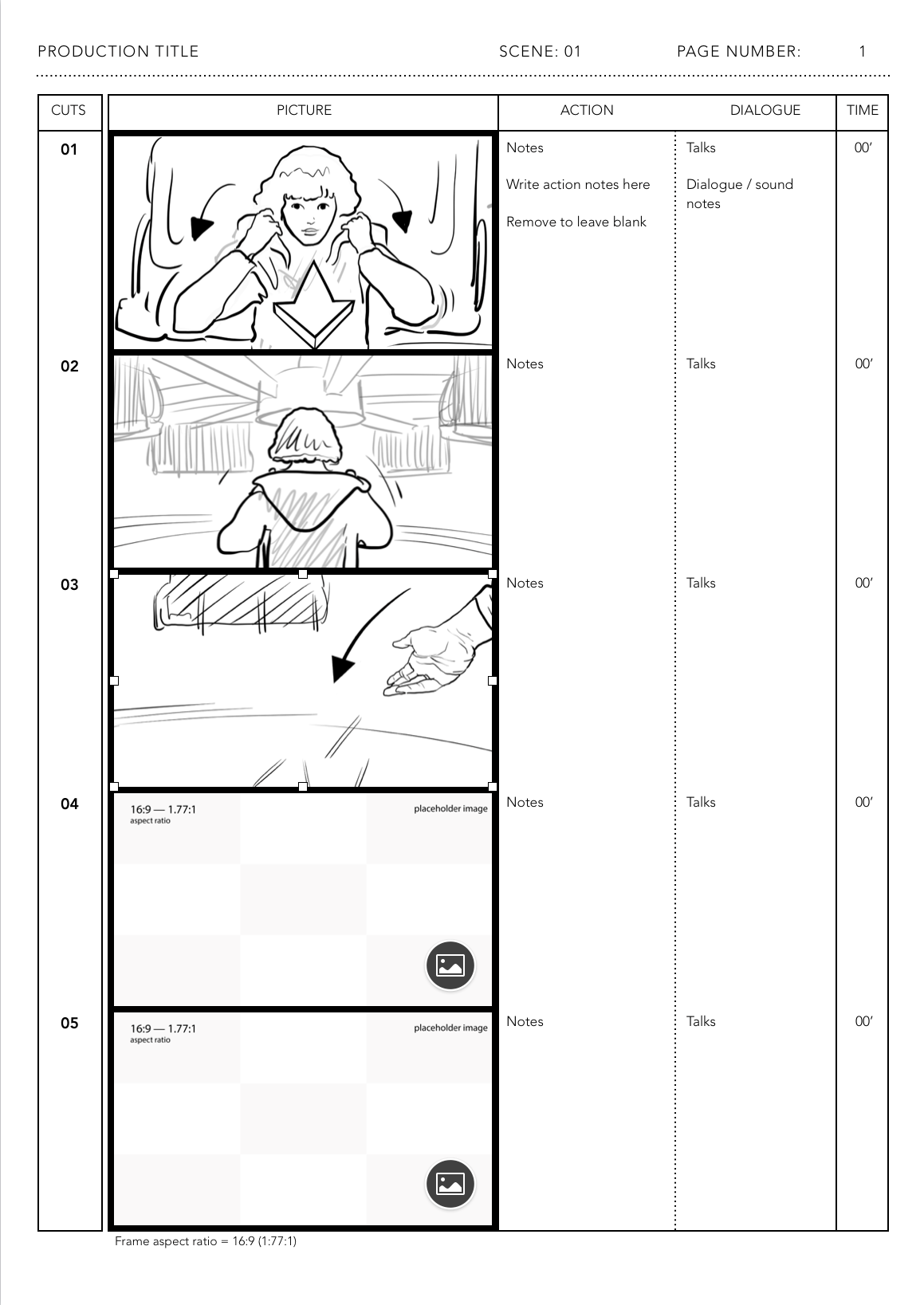 Apple Pages Anime Storyboard Template For 16 9 Aspect Ratio