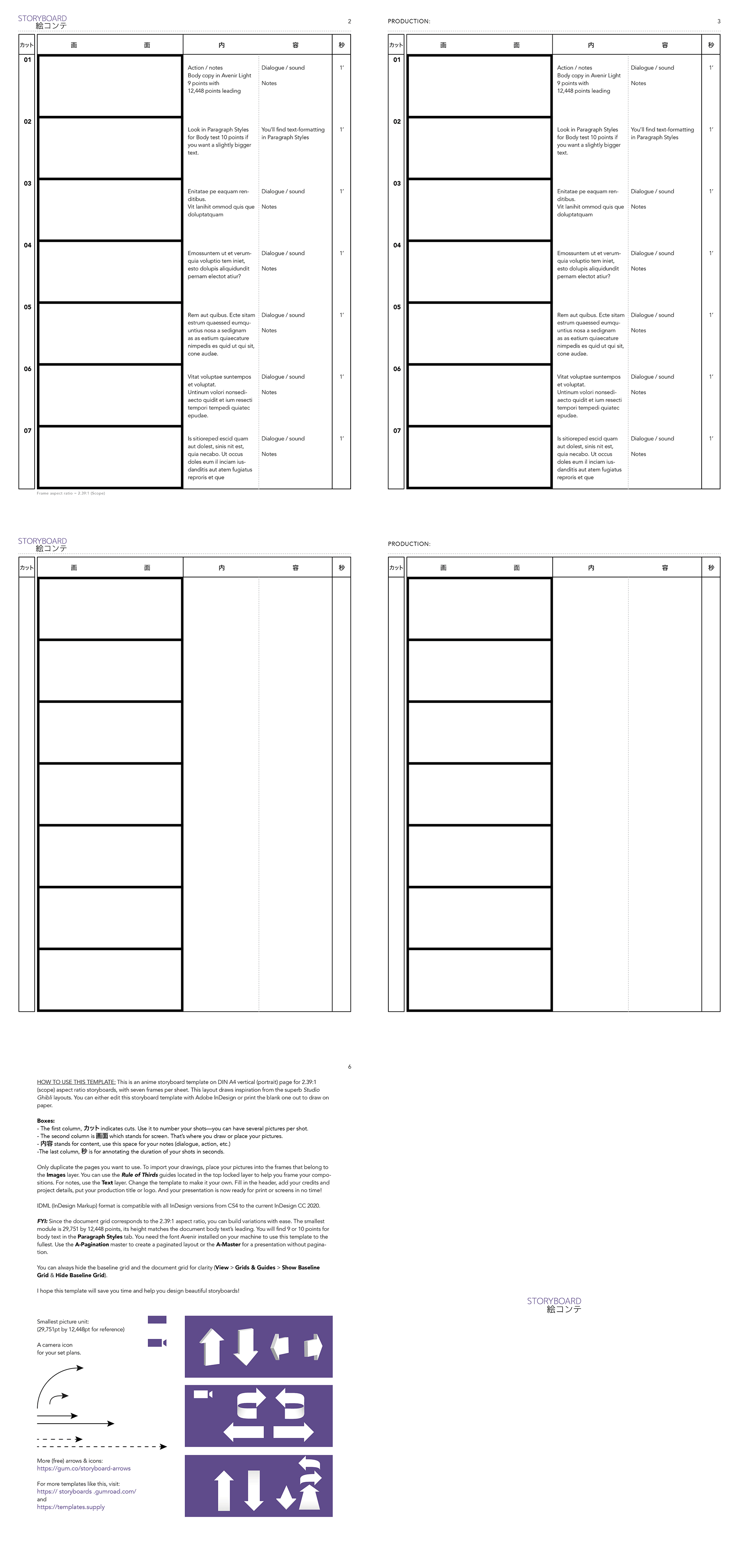 Japanese Anime Storyboard Template 2 39 1 scope Avenir Book On A4 